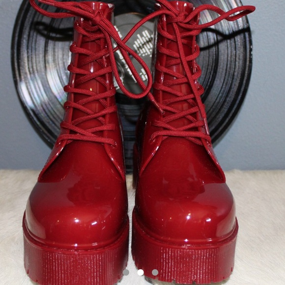 Shoes | Cherry Red Platform Lace Up Boots | Poshmark